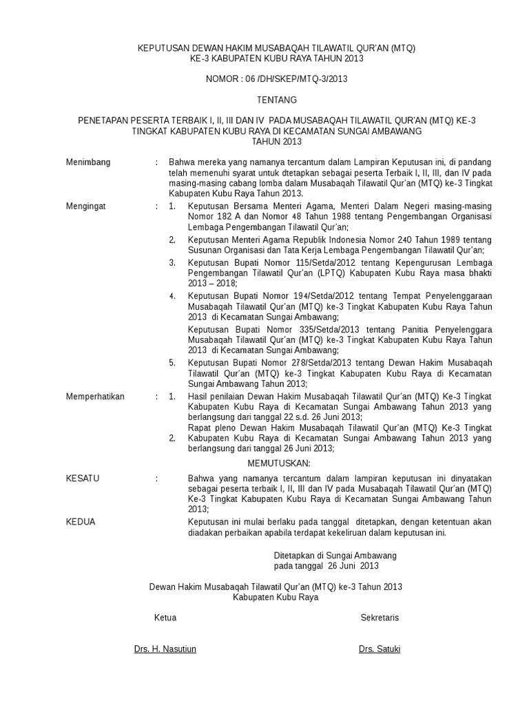 SK Dewan Hakim MTQ KKR | PDF