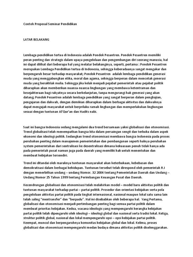 Contoh Proposal Seminar Pendidikan | PDF