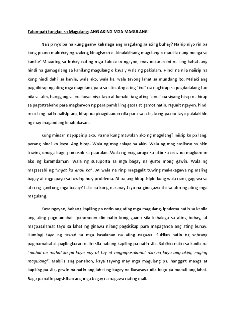 2 Talumpati 1 - Magulang | PDF