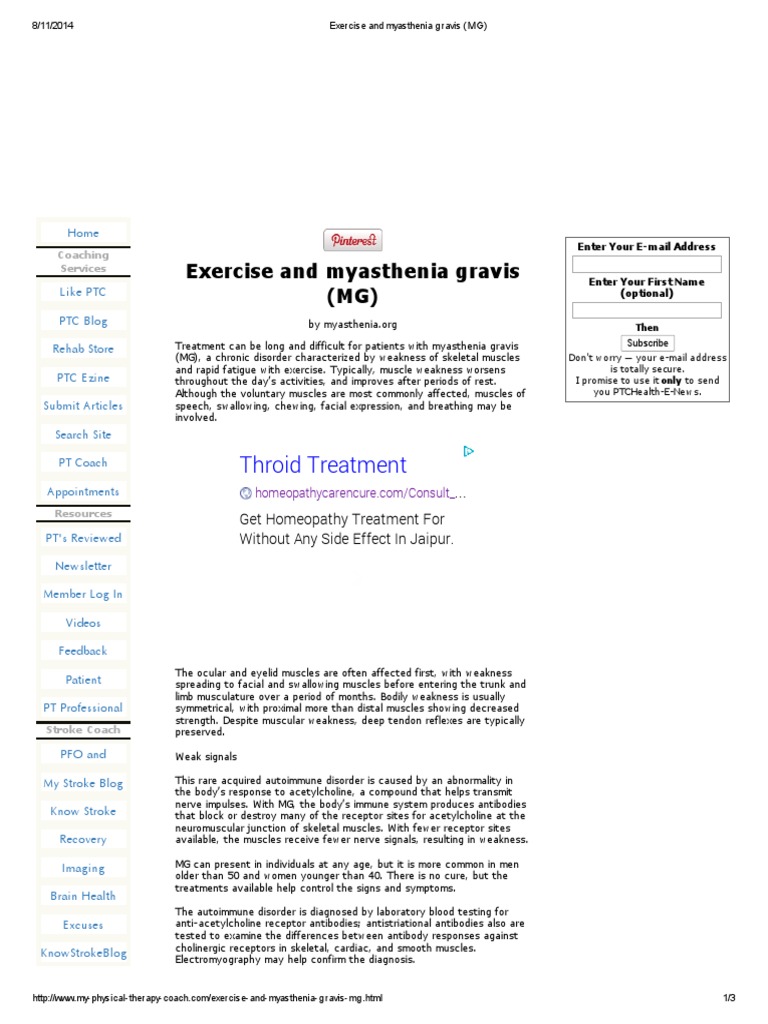 Exercise Guidelines for Myasthenia Gravis | PDF | Weakness | Diseases ...