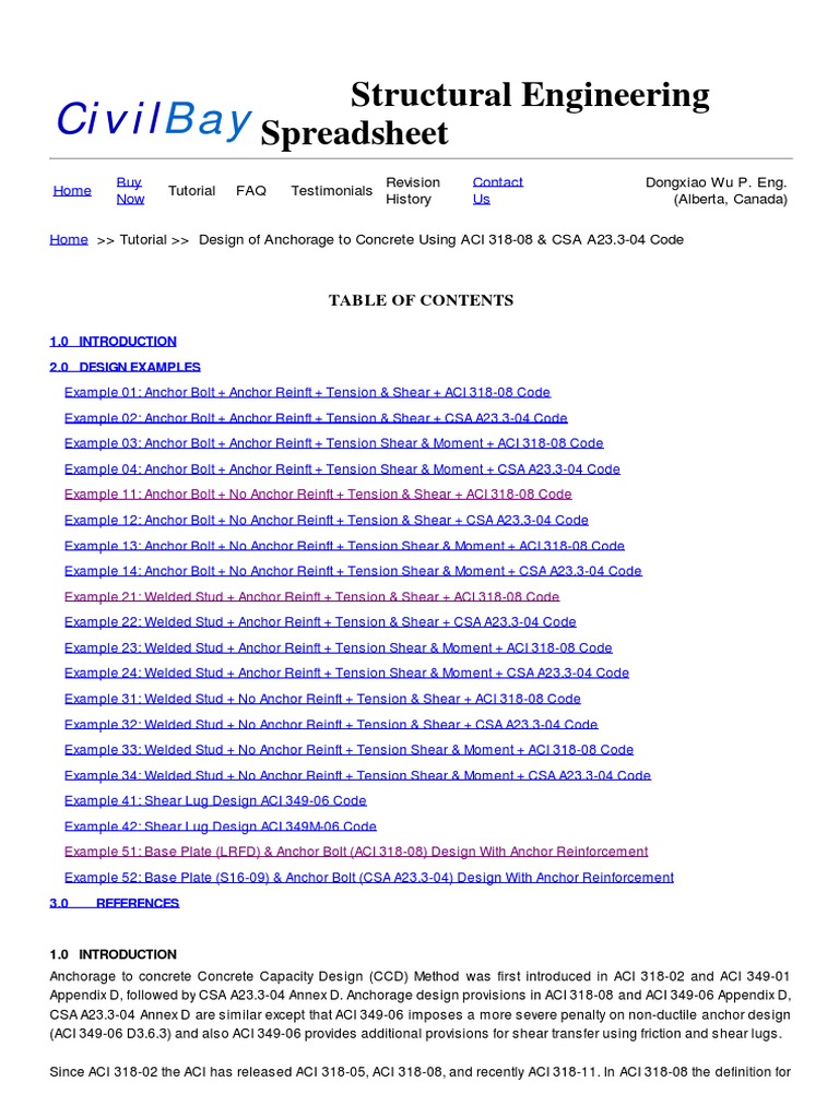 CivilBay Structural Engineering Spreadsheet Tutorial on Anchorage ...