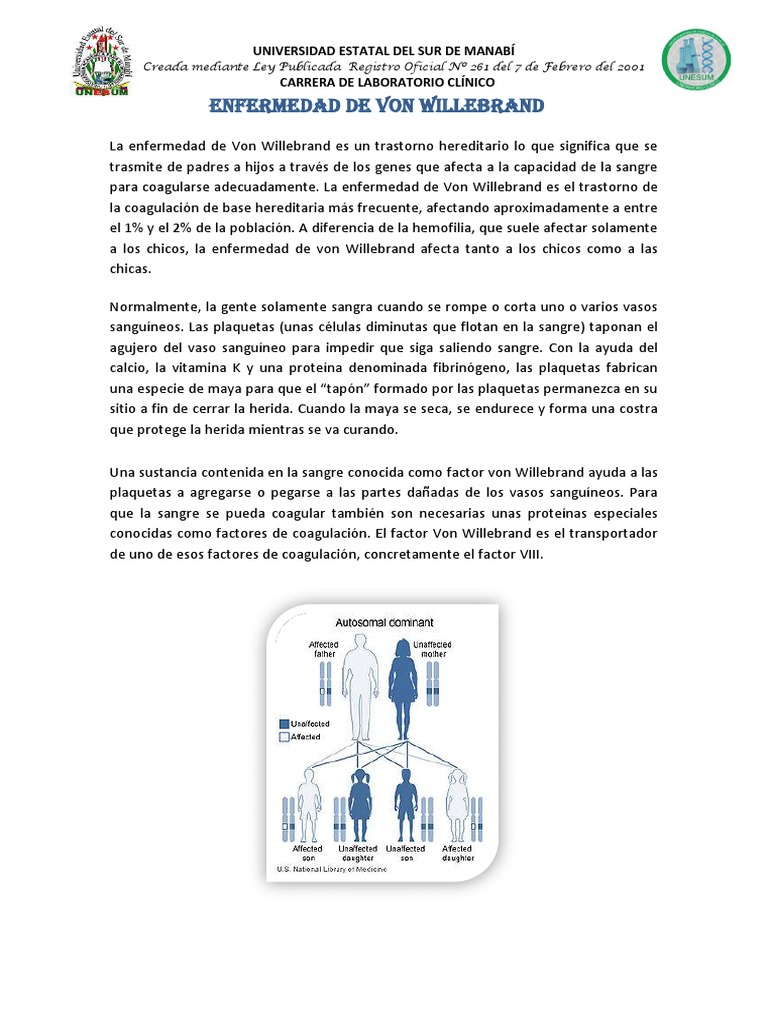 Enfermedad de Von Willebrand | PDF | Coagulación | Plaqueta