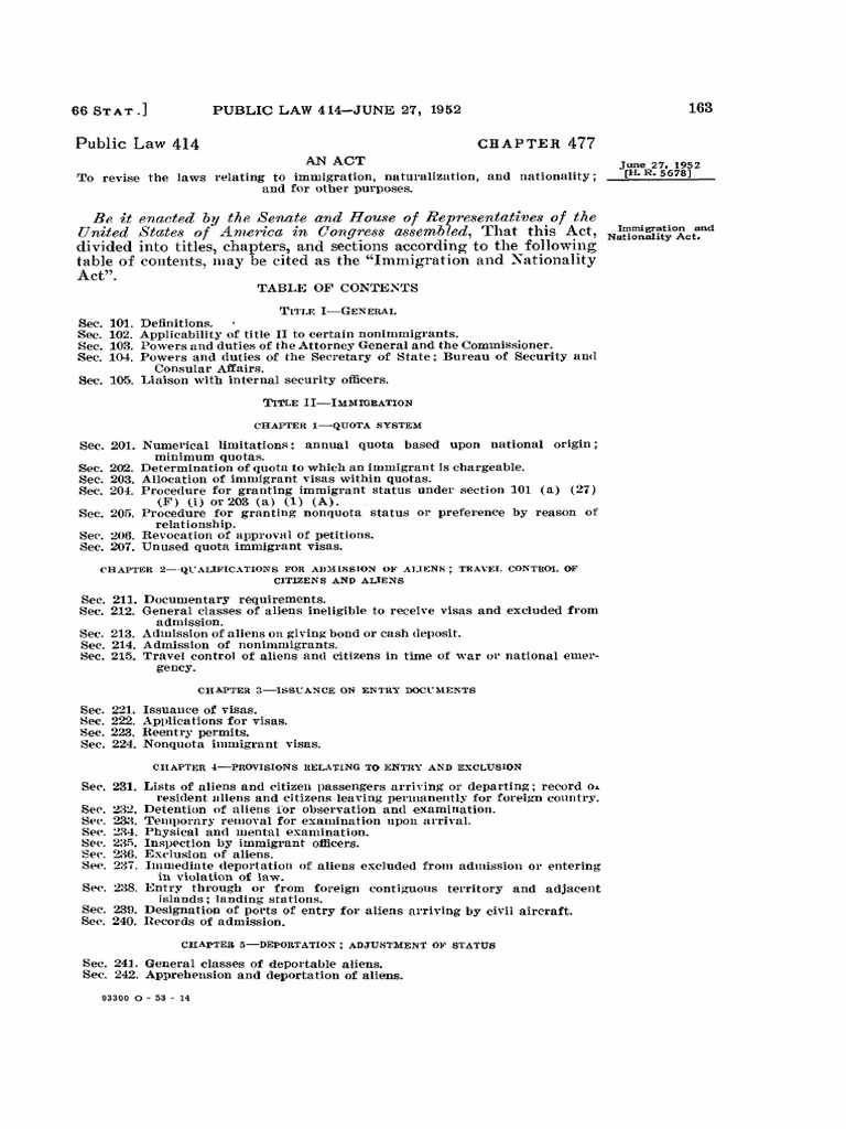 1952 McCarran Walter Act | PDF | Naturalization | Citizenship