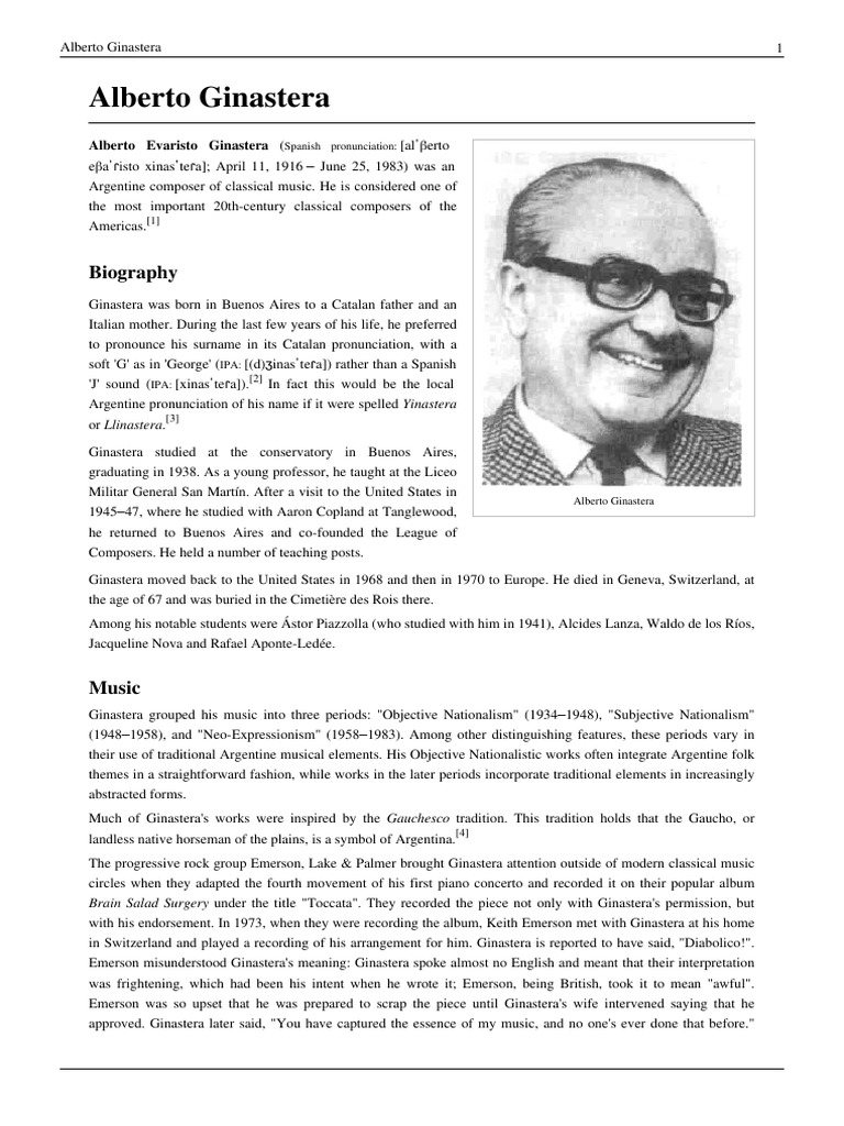 Alberto Ginastera (Wiki) | PDF | Classical Music | Leisure