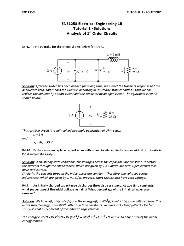 Tutorial 1 Solutions | PDF | Capacitor | Electrical Network
