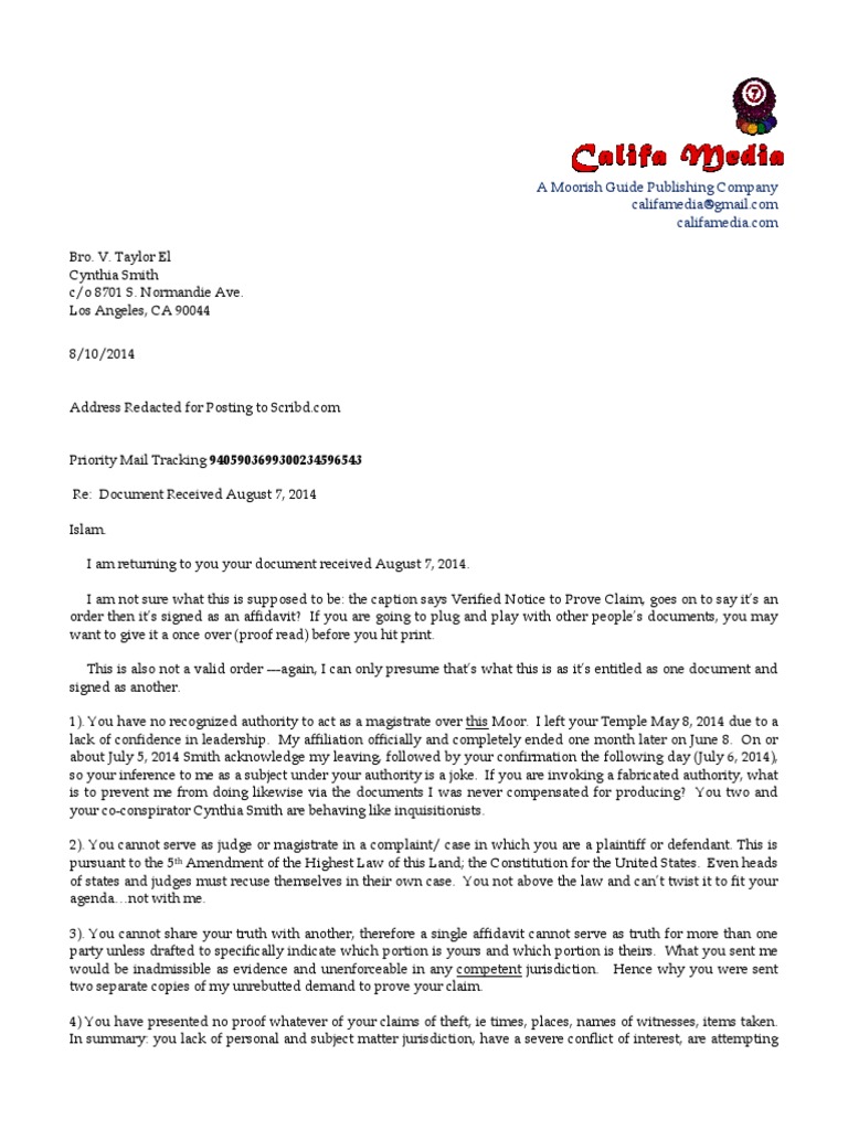 Letter of Return Redact | Evidence (Law) | Social Institutions