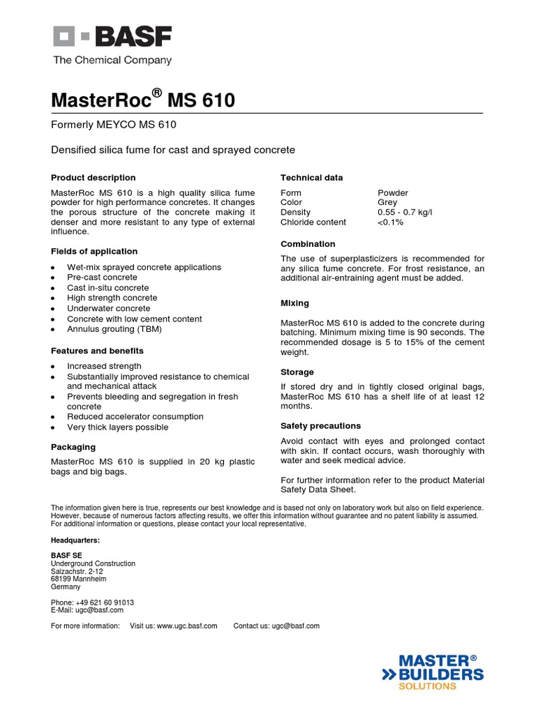 TDS MasterRoc MS 610 | PDF