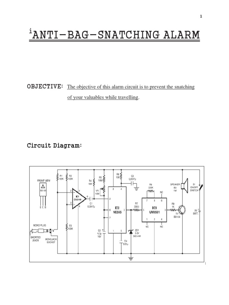 Anti bag Snatching Alarm | Operational Amplifier | Electronic Circuits
