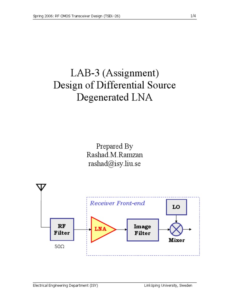 LAB3 Design of Differential LNA | PDF | Cmos | Electronic Filter