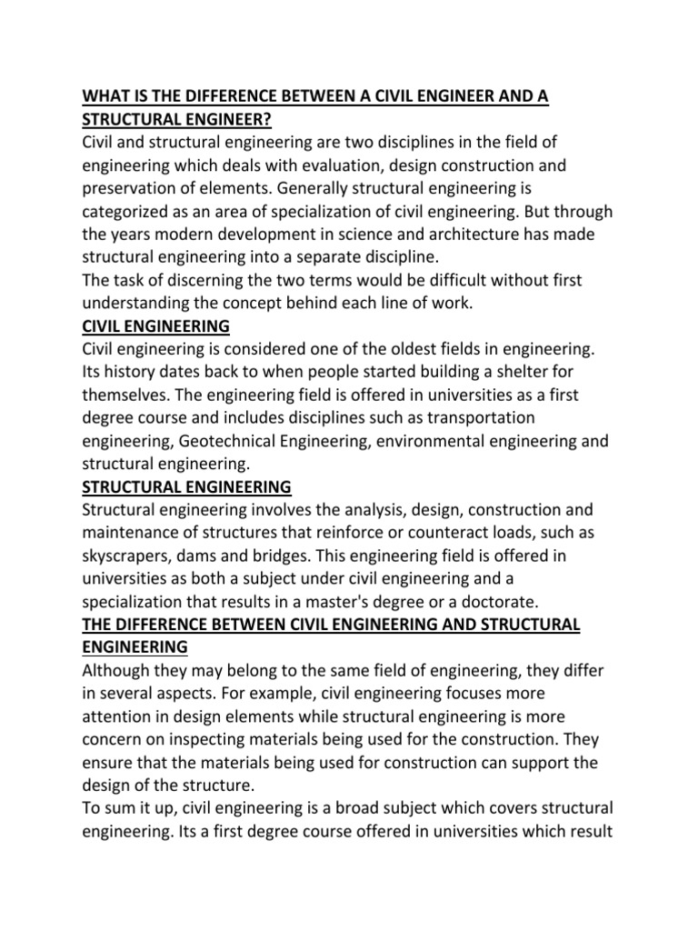 What Is The Difference Between A Civil Engineer and A Structural Engineer | PDF | Civil ...