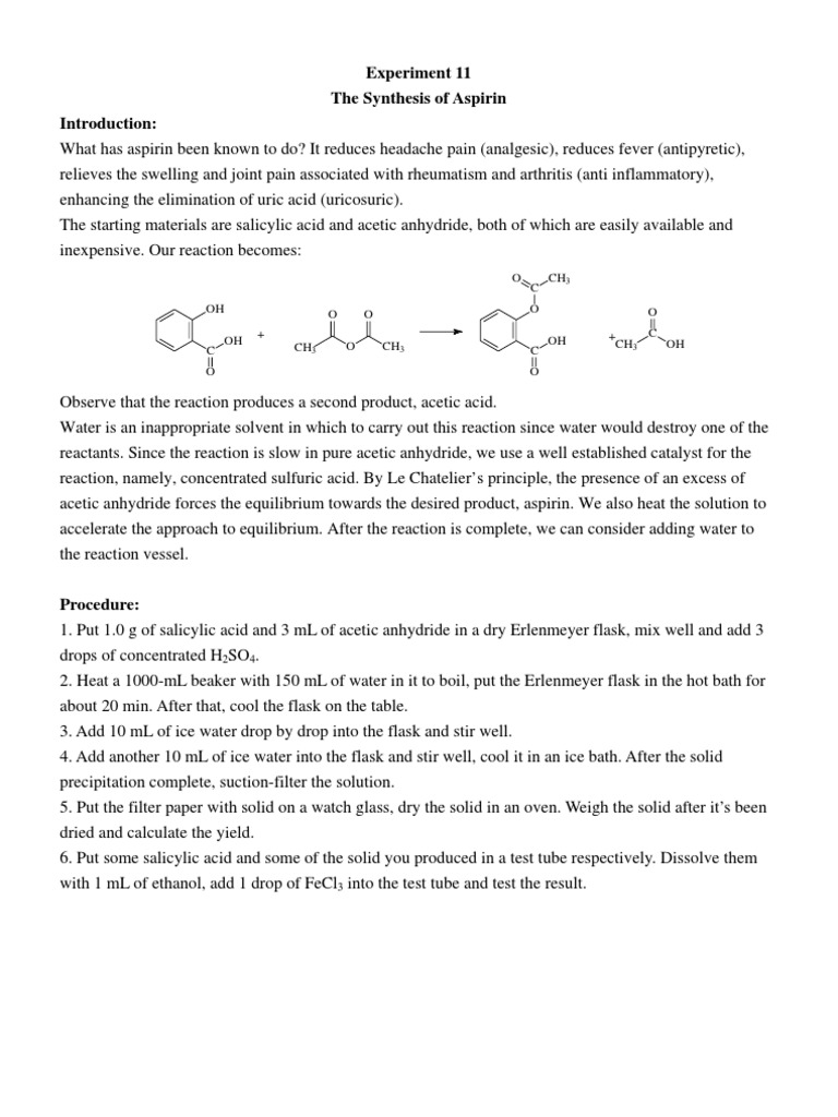 Experiment 11 The Synthesis of Aspirin: C CH O | PDF | Aspirin ...