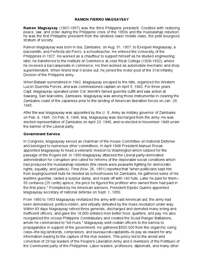 Ramon Fierro Magsaysay Ramon Magsaysay (1907-1957) Was The Third ...