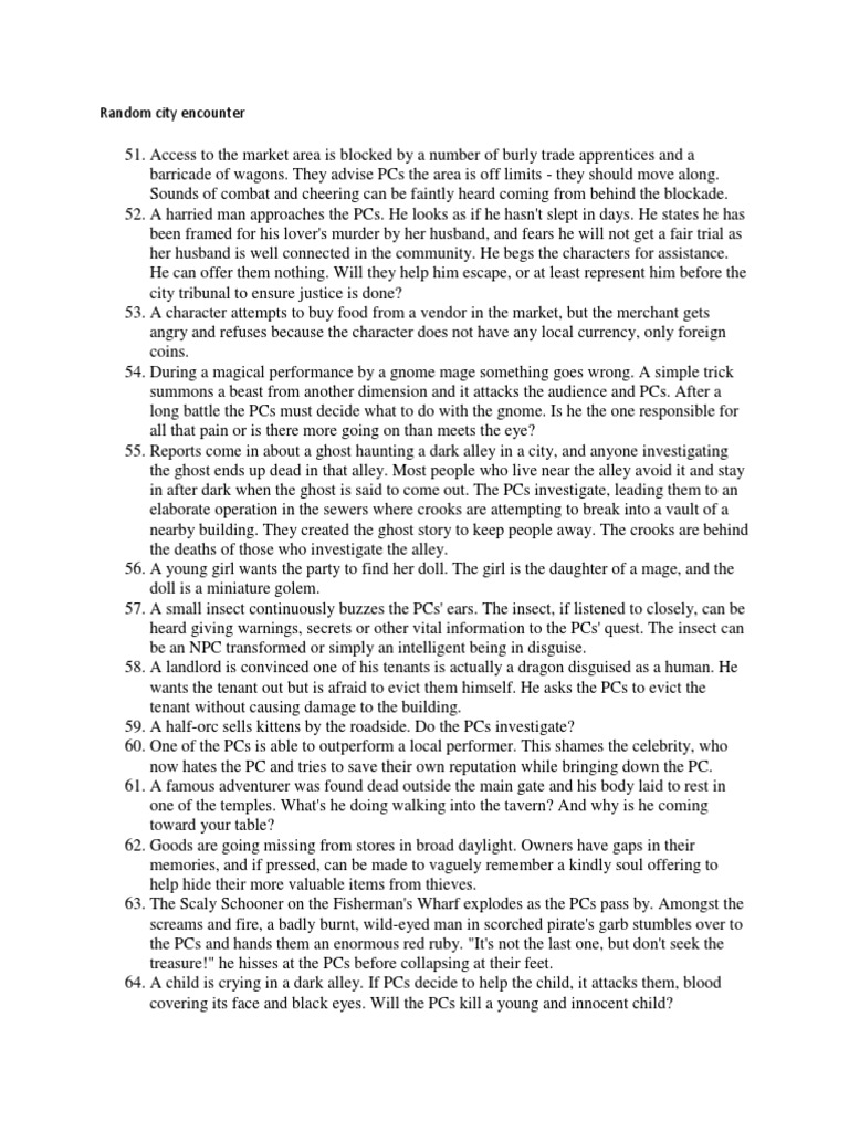 Random City Encounter | PDF | Gaming And Lottery | Leisure