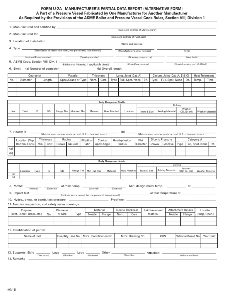 BPVC_VIII-1_U-2A Form | Gas Technologies | Mechanical Engineering