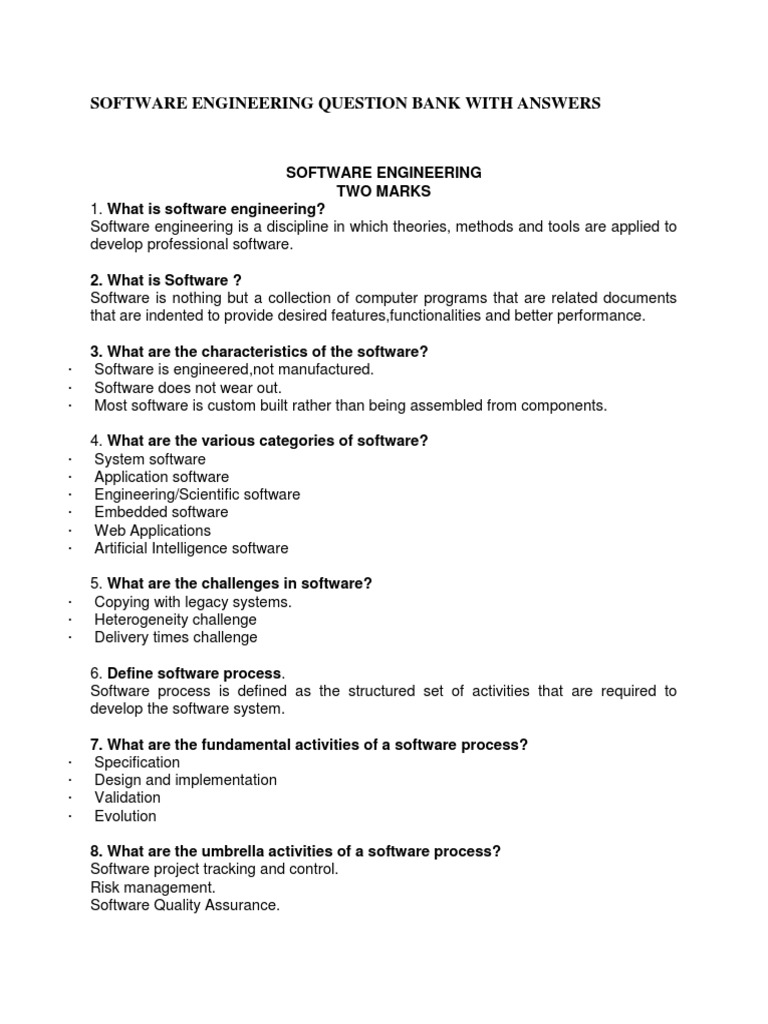 Software Engineering Question Bank With Answers12 | PDF | Software ...