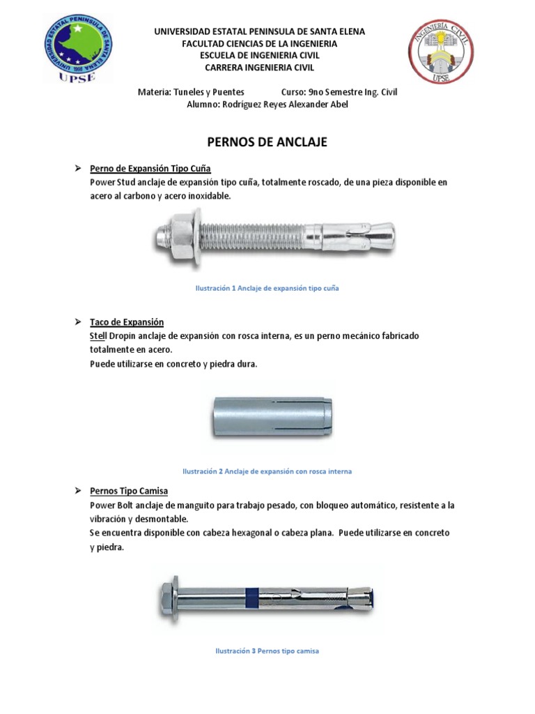 Pernos de Anclaje | Tornillo | Materiales de construcción