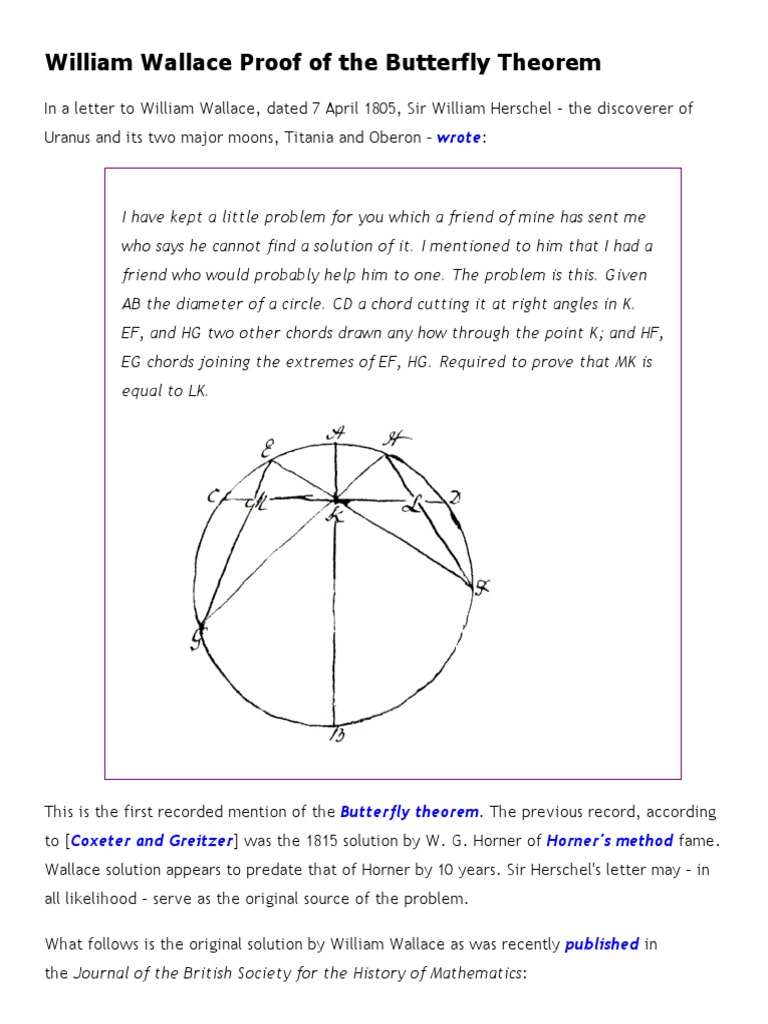 Wallace's Proof of the Butterfly Theorem | PDF | Line (Geometry ...