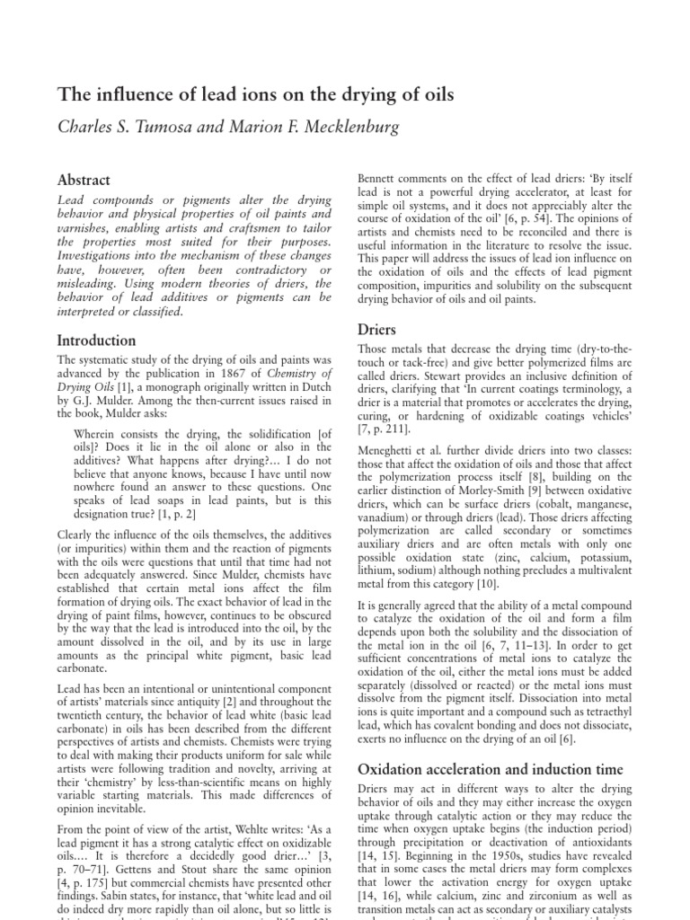 The Influence of Lead Ions On The Drying of Oils | PDF | Lead | Paint