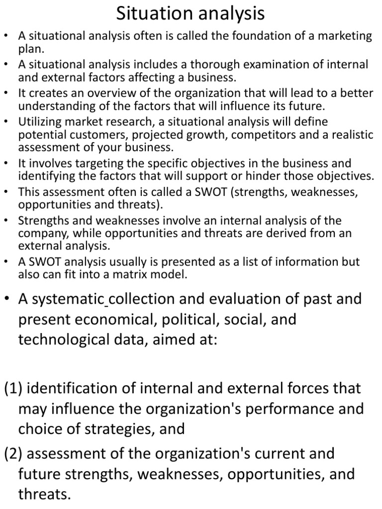 Situation Analysis | PDF | Swot Analysis | Strategic Management