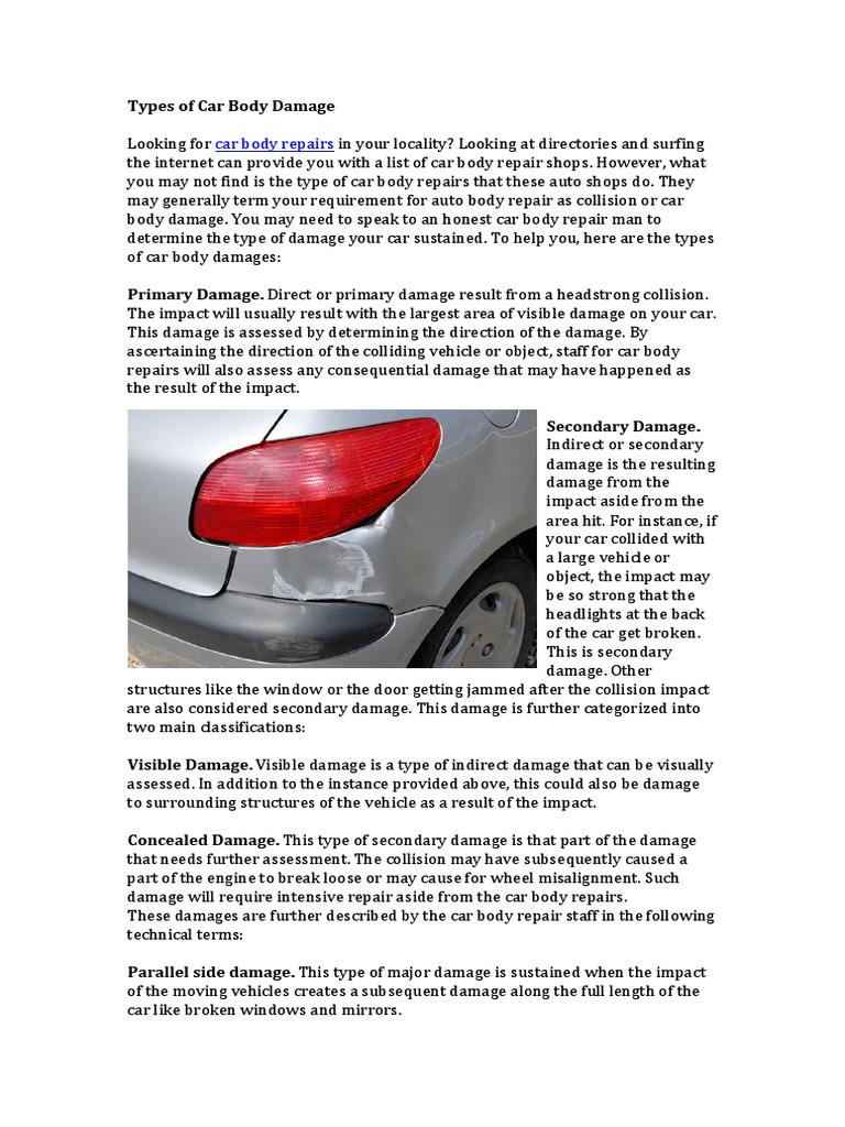Types of Car Body Damage | PDF | Automobiles | Transport