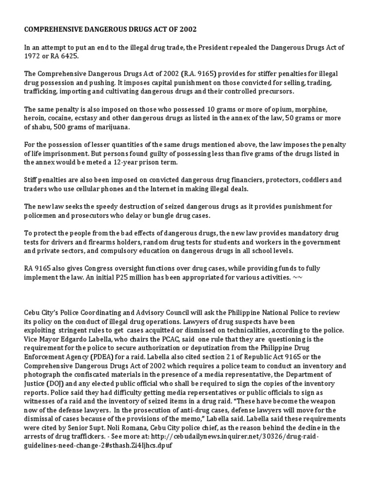 Comprehensive Dangerous Drugs Act of 2002 | PDF | Narcotic | Prohibition Of Drugs