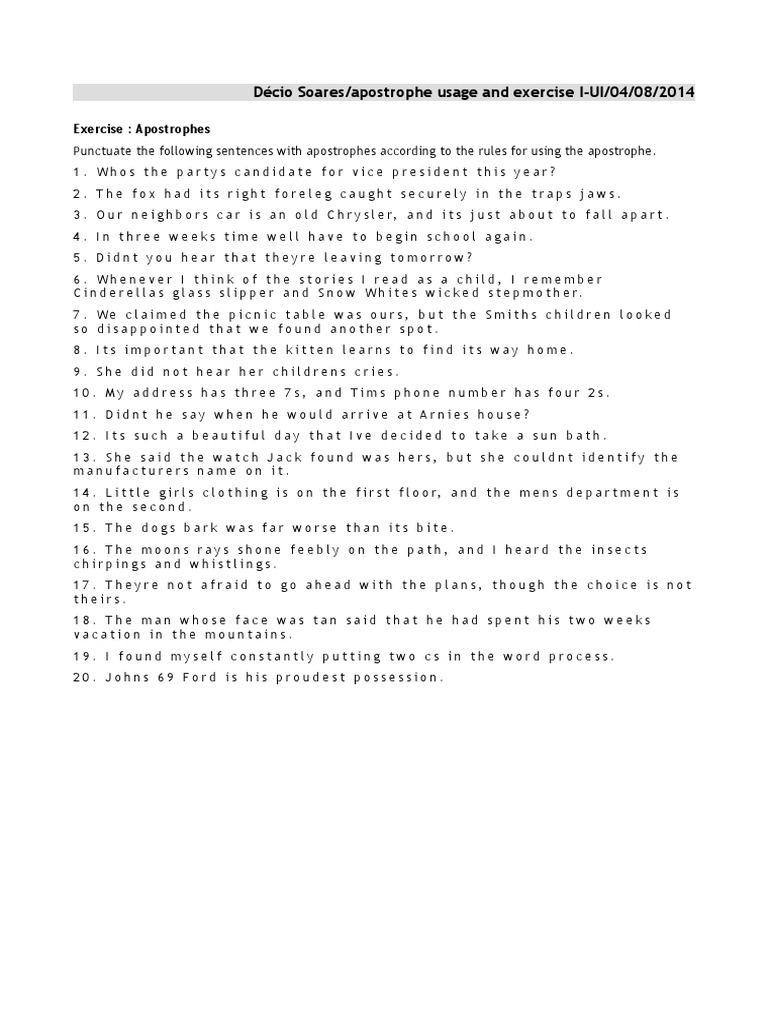 Apostrophe Exercise | PDF