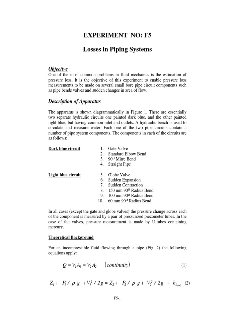 Lab Experiments Losses in Pipe | PDF | Liquids | Plumbing
