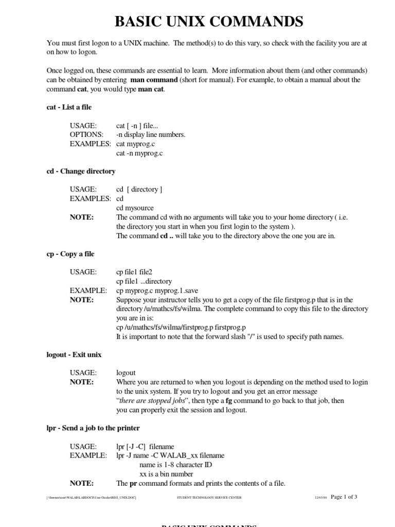 Basic Unix Commands: Cat - List A File | PDF | Directory (Computing ... Basic Unix Commands: Cat - List A File | PDF | Directory (Computing ...