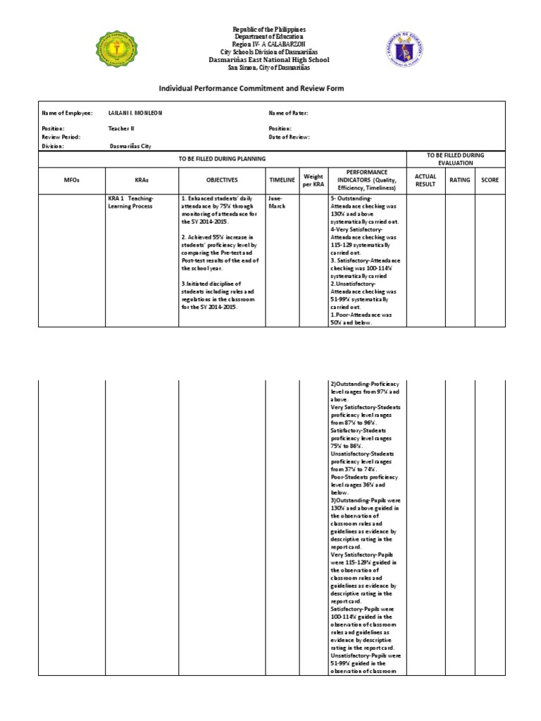 Ipcrf Pdf Educational Assessment Psychological Concepts