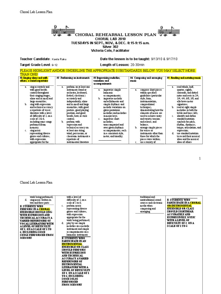 Choral Lab Lesson Plan | Download Free PDF | Musical Compositions | Singing