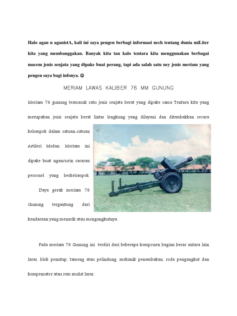 Meriam 76mm Gunung: Senjata Artileri TNI | PDF