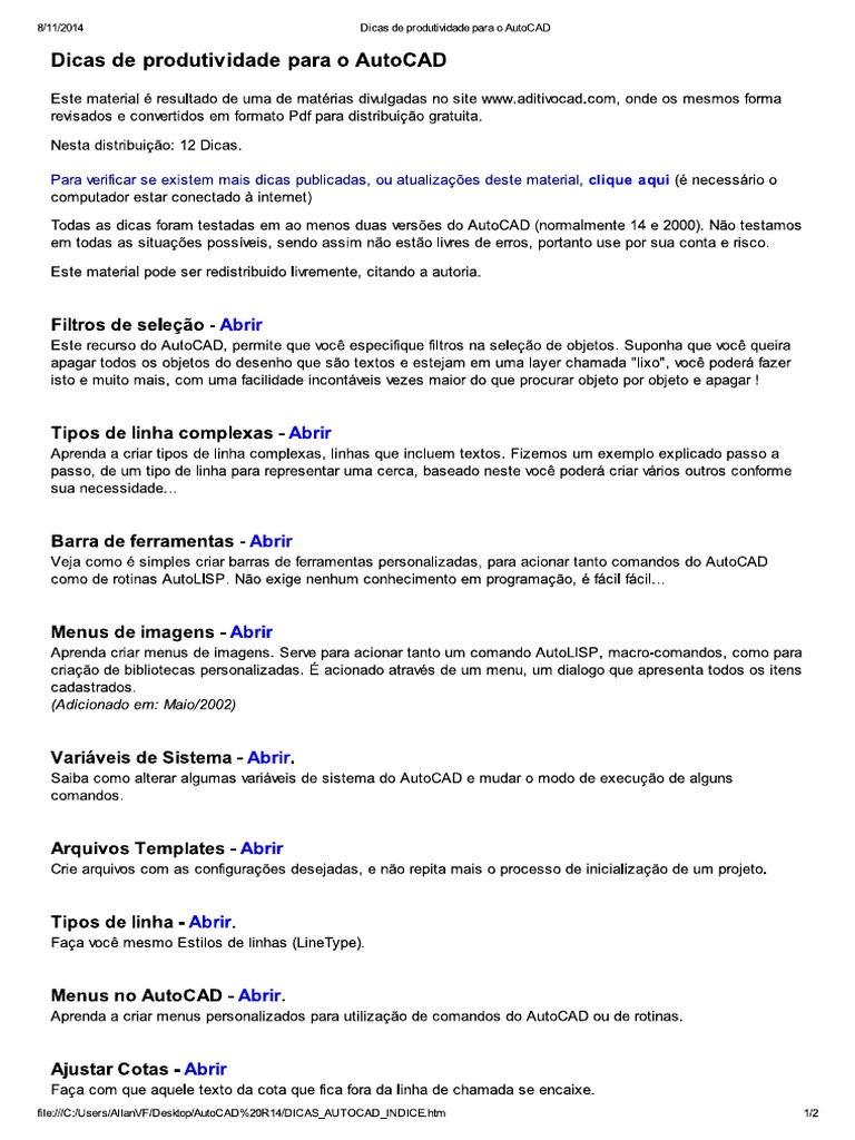AutoCAD R14 - 12 Dicas para Iniciantes | PDF | Auto Cad | Sistema ...