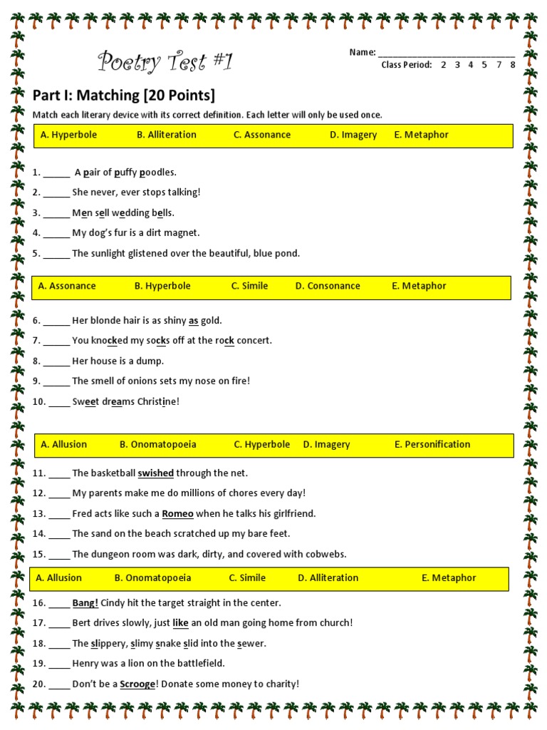 Literary Devices and Poetry Test | PDF | Poetry
