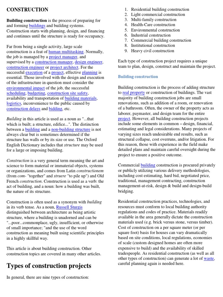 Types of Construction Projects | PDF | Real Estate Law | Science And ...