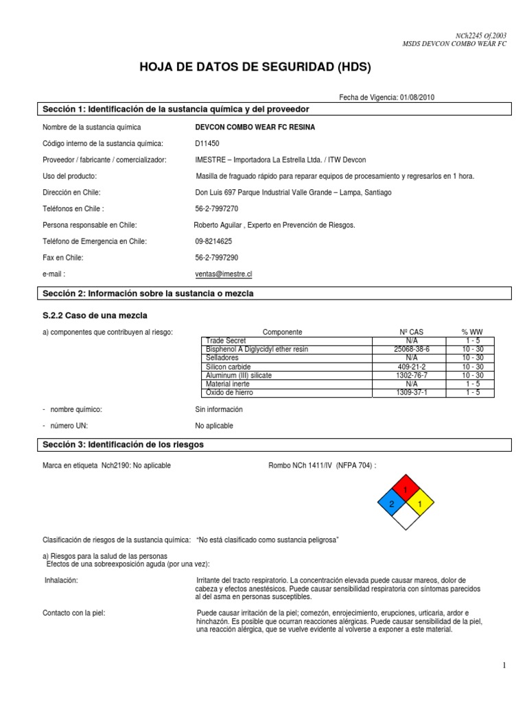 Msds Devcon Combo Wear | PDF | Alergia | Quemar