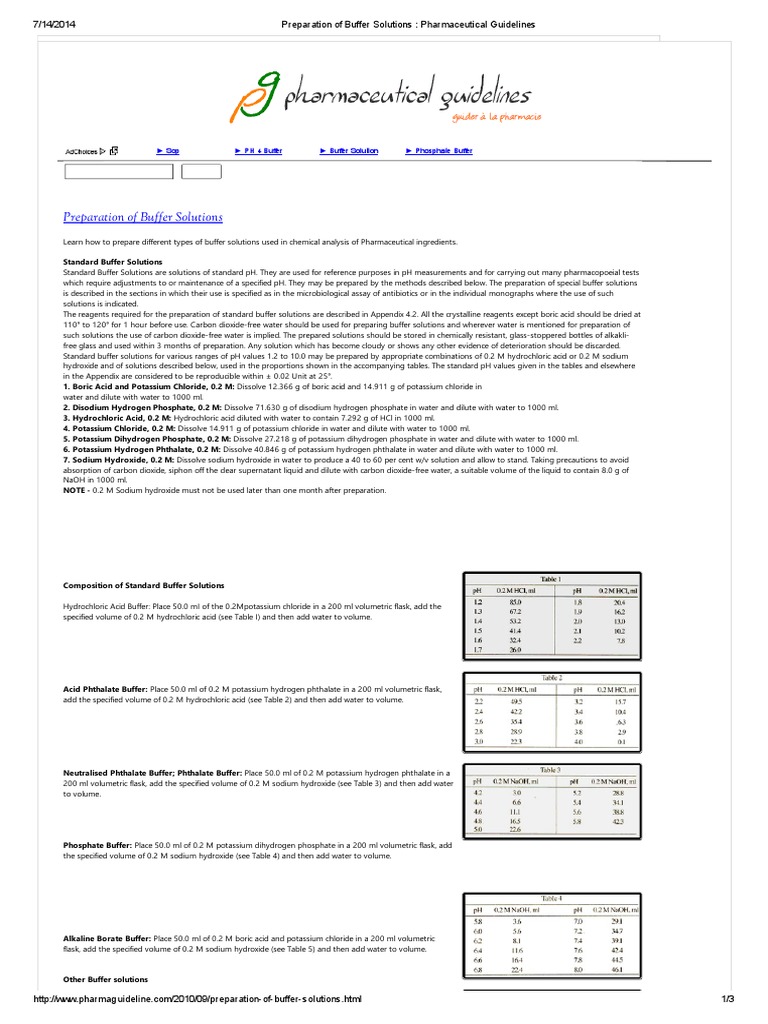 Preparation of Buffer Solutions - Pharmaceutical Guidelines | PDF ...