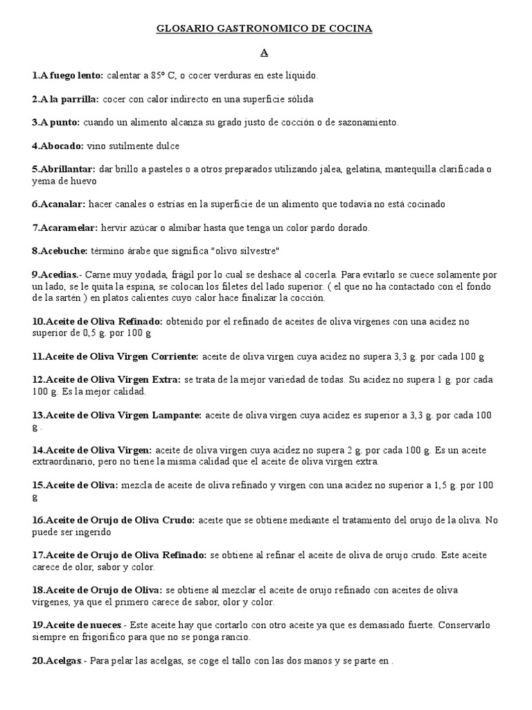 Glosario Gastronomico de Cocina | PDF | Caldo | Cocinando