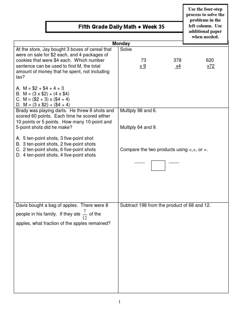 Fif TH Grade Daily Math Week 35 | PDF | Teaching Mathematics | Science