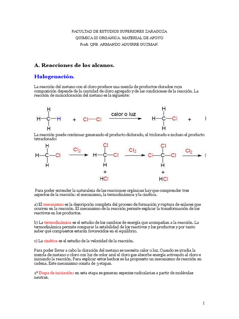 Reacciones de Alcanos: Cloración y Combustión | PDF | Radical (Química ...