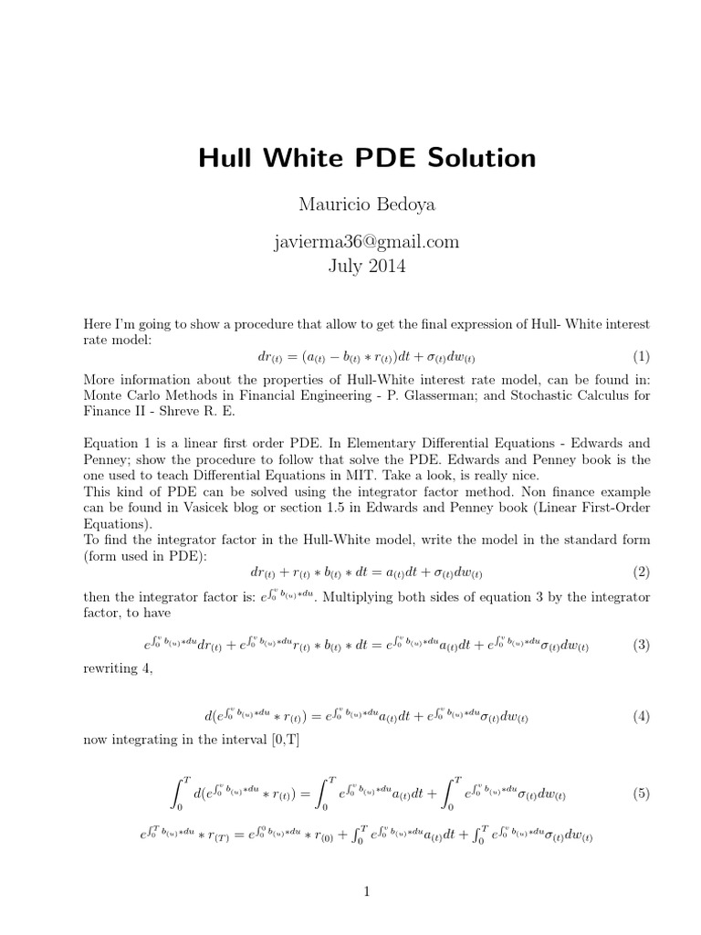 Hull White | Partial Differential Equation | Differential Equations