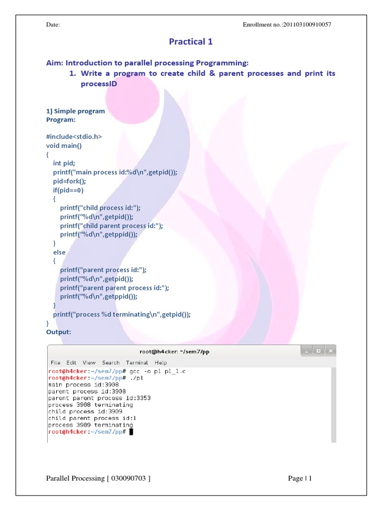 Aim: Introduction To Parallel Processing Programming: 1. Write A ...