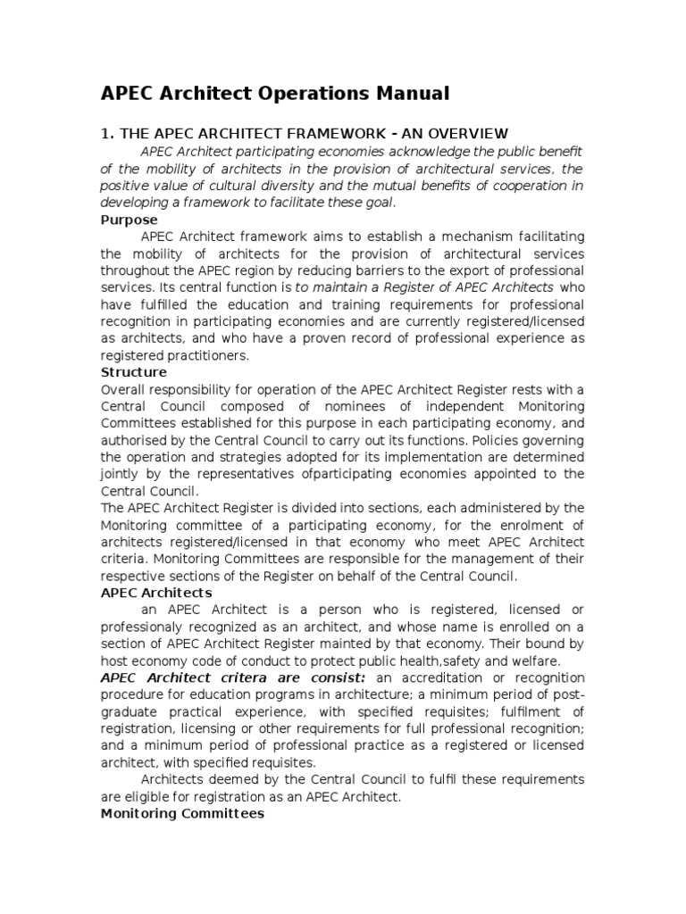 APEC Operation Manual | PDF | Licensure | Architect