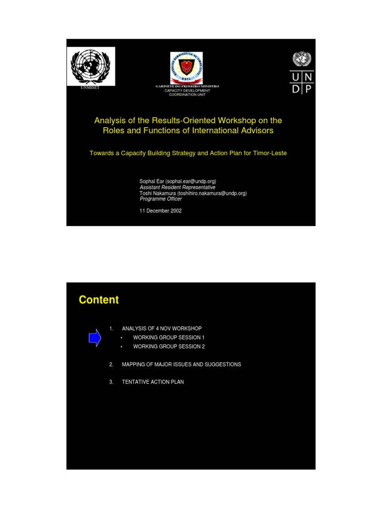 Analysis of The Results-Oriented Workshop On The Roles and Functions of International Advisors ...