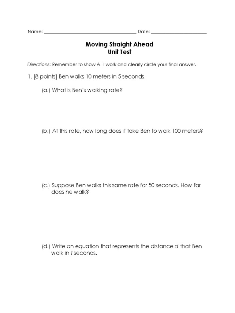 Moving Straight Ahead UNIT Test | PDF | Equations | Cartesian ...