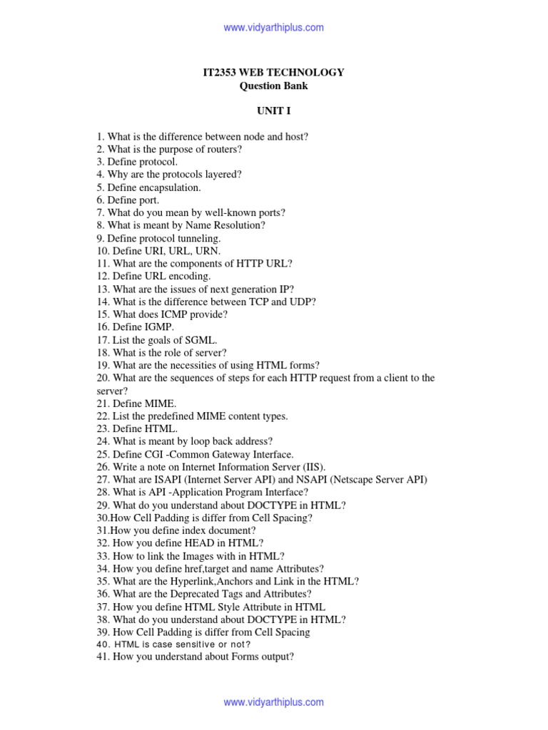 It2353 Web Technology Question Bank Unit I: 40. HTML Is Case Sensitive or Not? | PDF | Xslt | Html