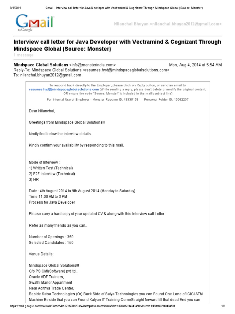 Walk in 4 Java Developer With Vectramind & Cognizant Through Mindspace Global (Source - Monster ...