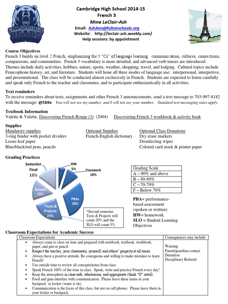 French 3 Syllabus 2014-15 Overview | PDF | Educational Assessment ...