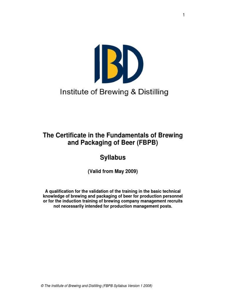 Funds. Brewing-Package Beer Syllabus IBD | PDF | Brewing | Malt
