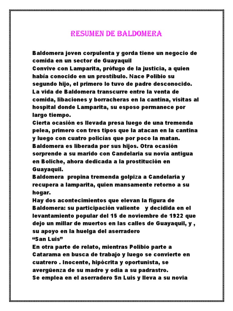 Resumen de Baldomera | PDF