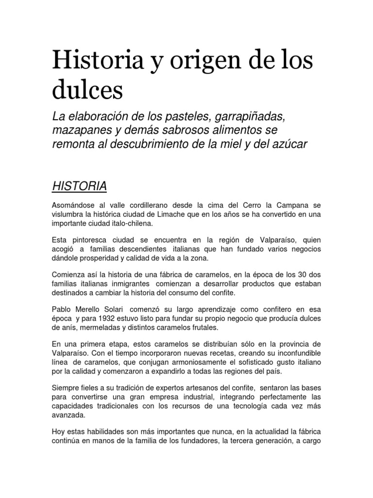 Historia y Origen de Los Dulces | PDF | Caramelo | Azúcar